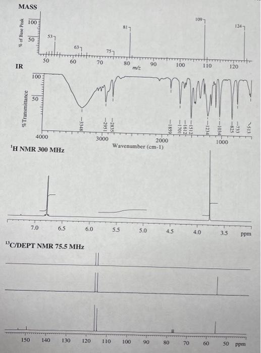Solved MASS IR 1H NMR 300MHz 13C/DEPT NMR 75.5MHz | Chegg.com