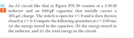 Solved An LC ﻿circuit like that in Figure P31.30 ﻿consists | Chegg.com