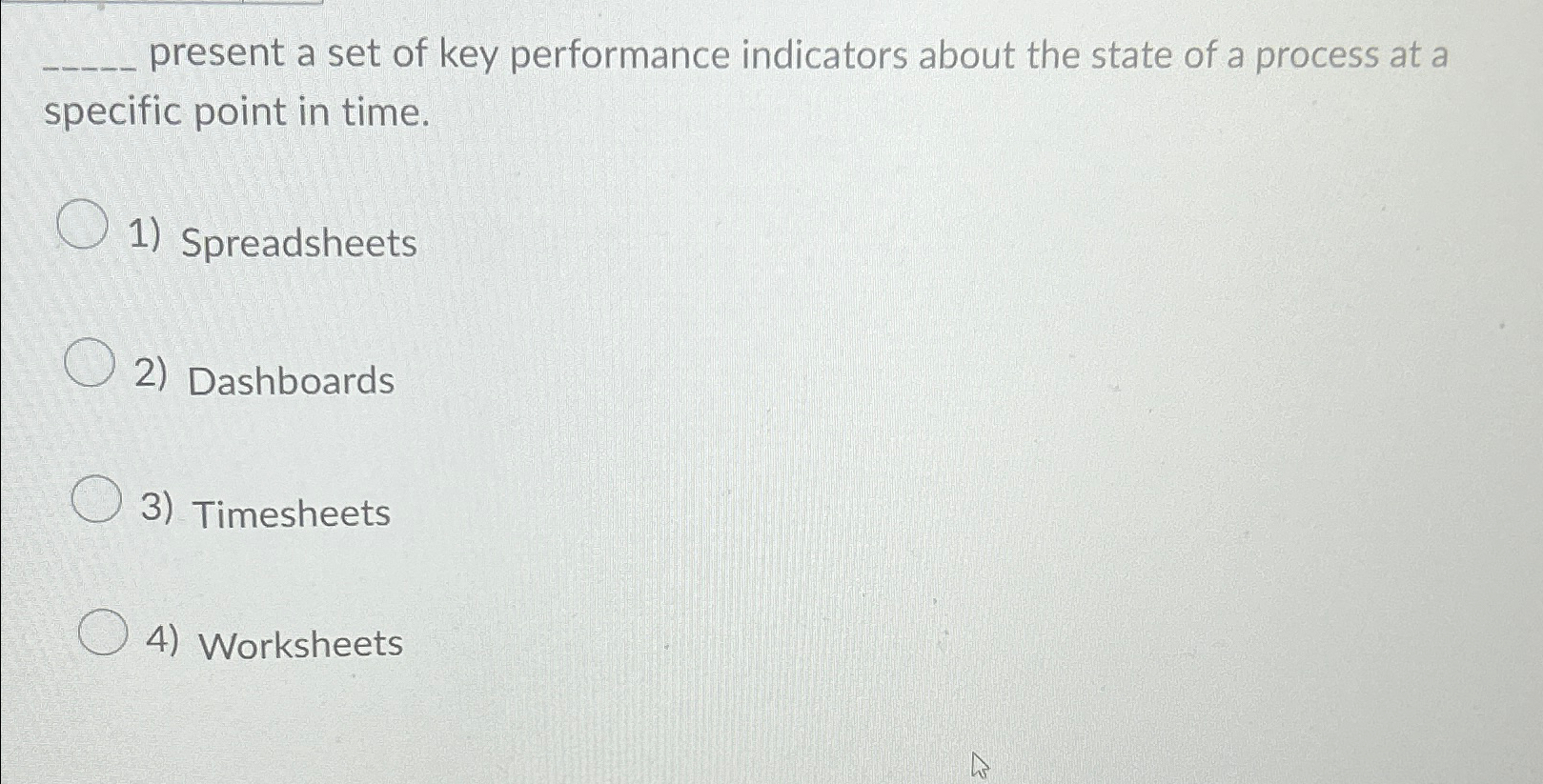 Solved present a set of key performance indicators about the | Chegg.com