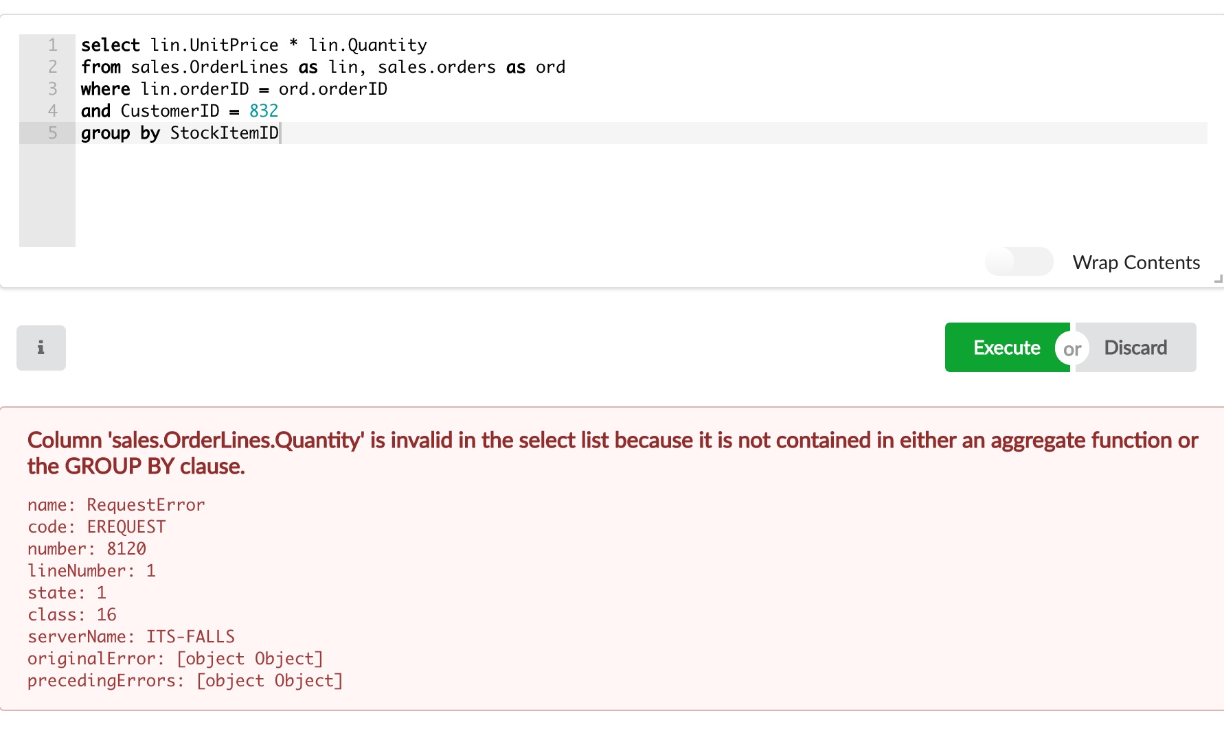 Solved Column 'sales.OrderLines.Quantity' is invalid in the | Chegg.com