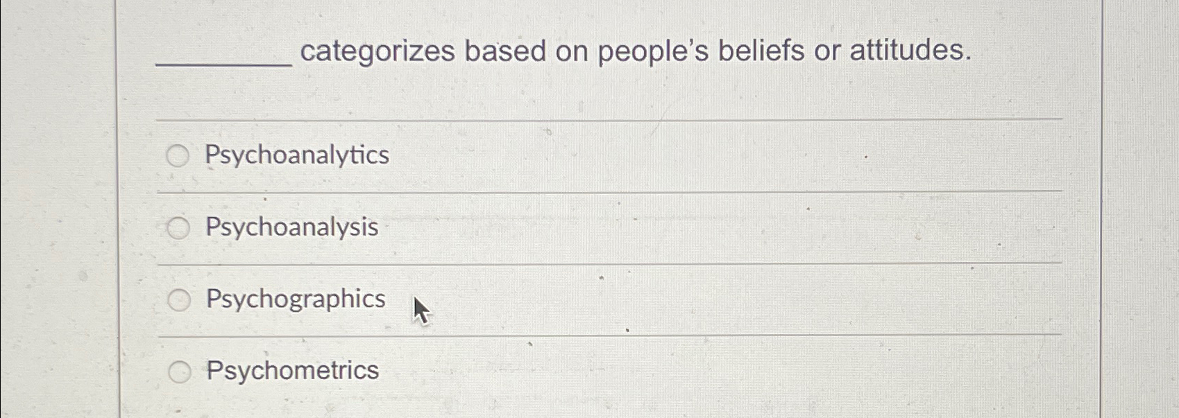Solved categorizes based on people's beliefs or | Chegg.com