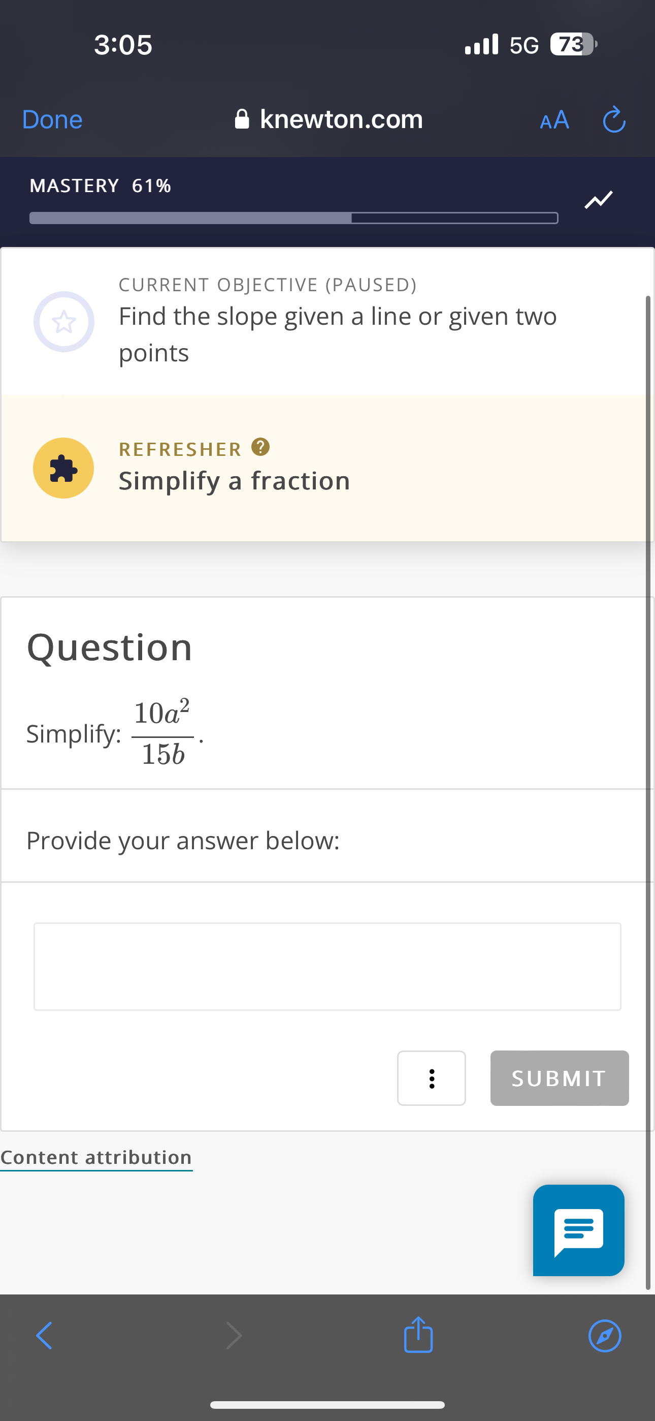 Solved 3:05all 5G73Donea knewton.comAAMASTERY 61%CURRENT | Chegg.com