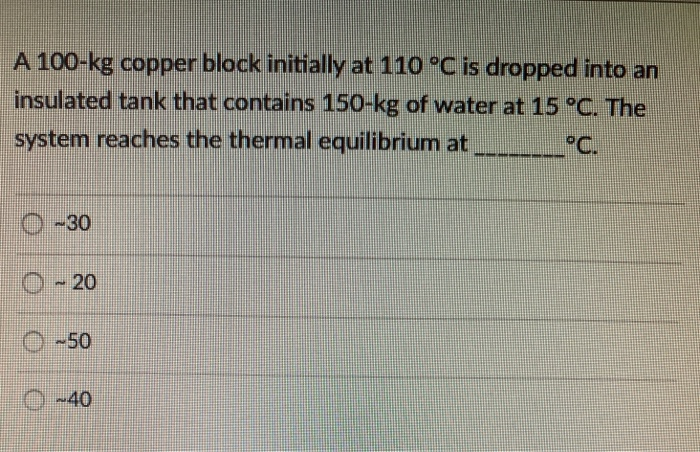 Solved A 100-kg copper block initially at 110 °C is dropped | Chegg.com