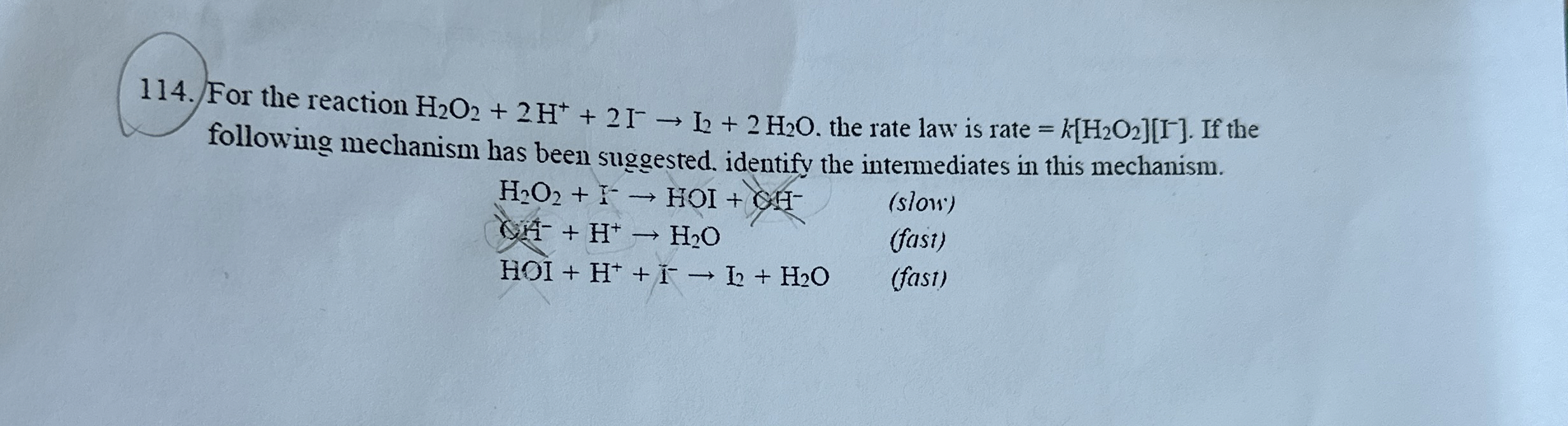 Solved For the reaction H2O2+2H++2I-→I2+2H2O. ﻿the rate law | Chegg.com