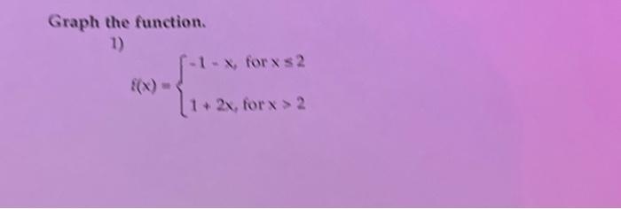 Solved Graph the function. 1) f(x)={−1−x, for x≤21+2x, for | Chegg.com