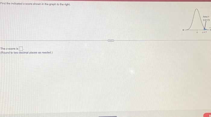 Solved Find the indicated z-score shown in the graph to the | Chegg.com