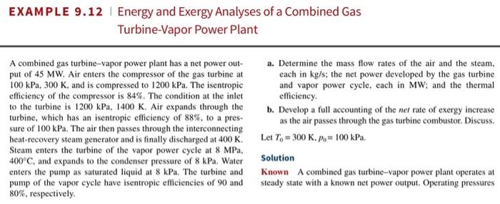 Solved EXAMPLE 9.12 | Energy and Exergy Analyses of a | Chegg.com