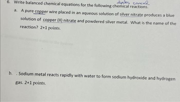 Solved dipoles cancel 6. Write balanced chemical equations | Chegg.com