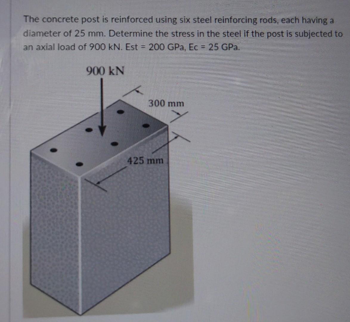 Solved The concrete post is reinforced using six steel | Chegg.com