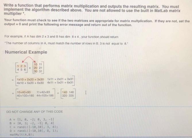 Solved Matrix Multiplication Consider two matrices. (A) with | Chegg.com