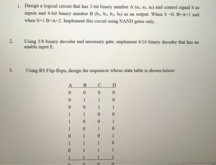 Solved 1. Design a logical circuit that has 3-bit binary | Chegg.com