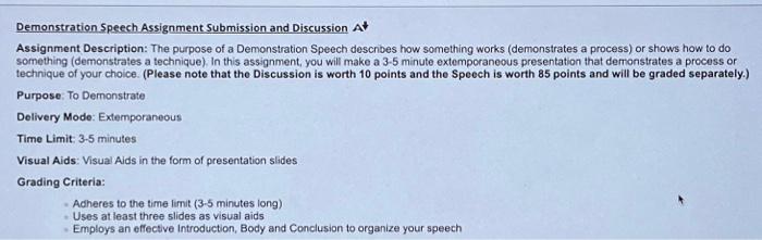 Demonstration Speech Assignment Submission and | Chegg.com