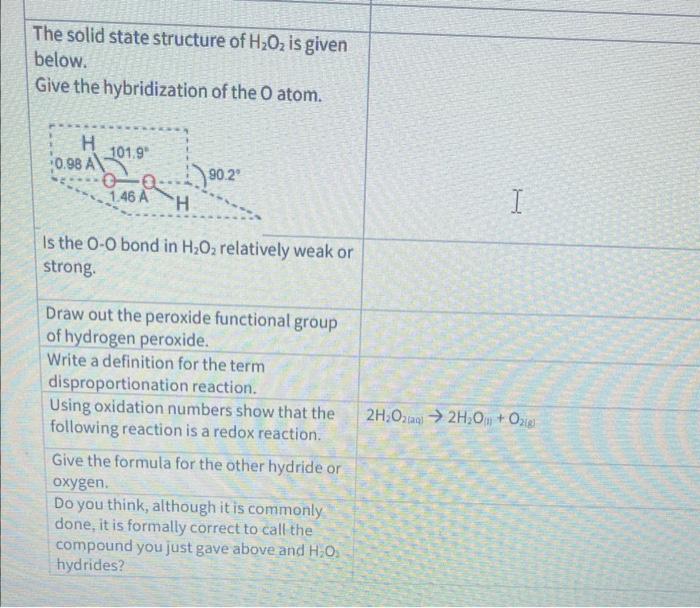 Solved The solid state structure of H2O2 is given below. | Chegg.com