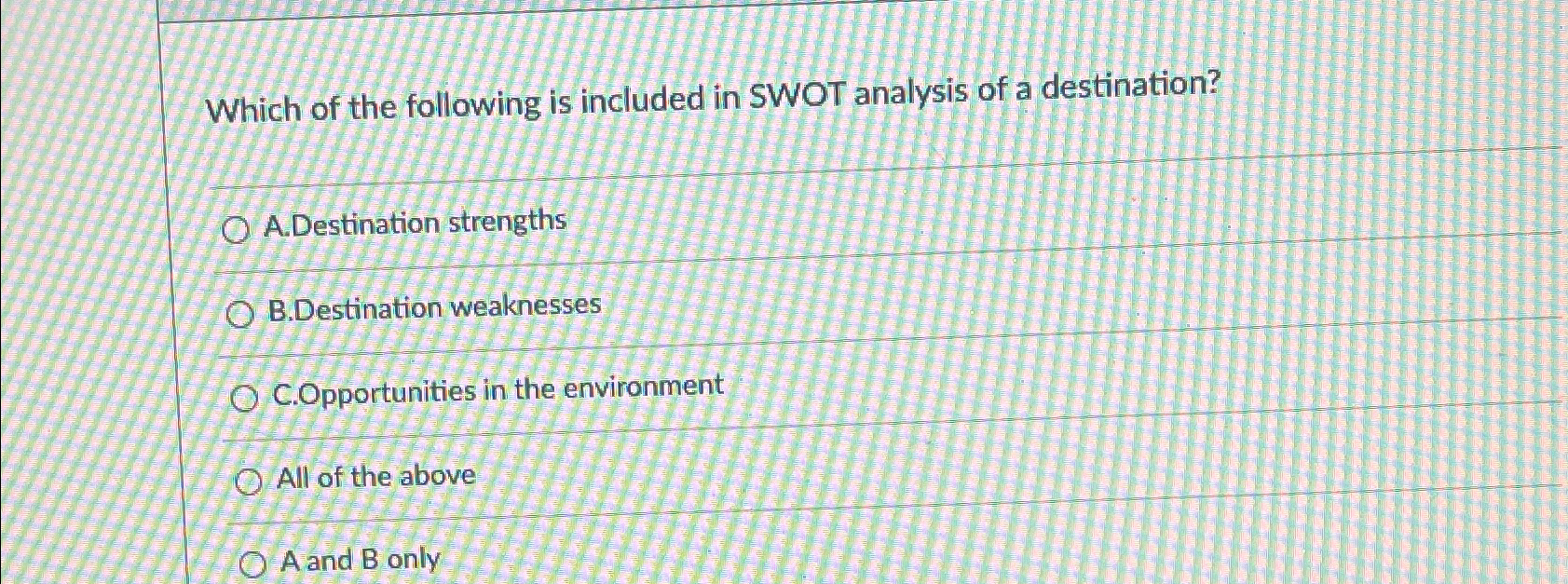 Solved Which of the following is included in SWOT analysis | Chegg.com