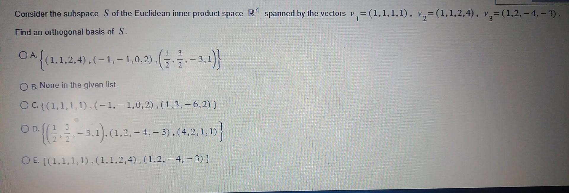 Solved Consider the subspace S of the Euclidean inner | Chegg.com