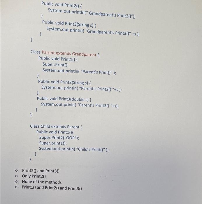 Solved Which method in the following code are overloaded | Chegg.com