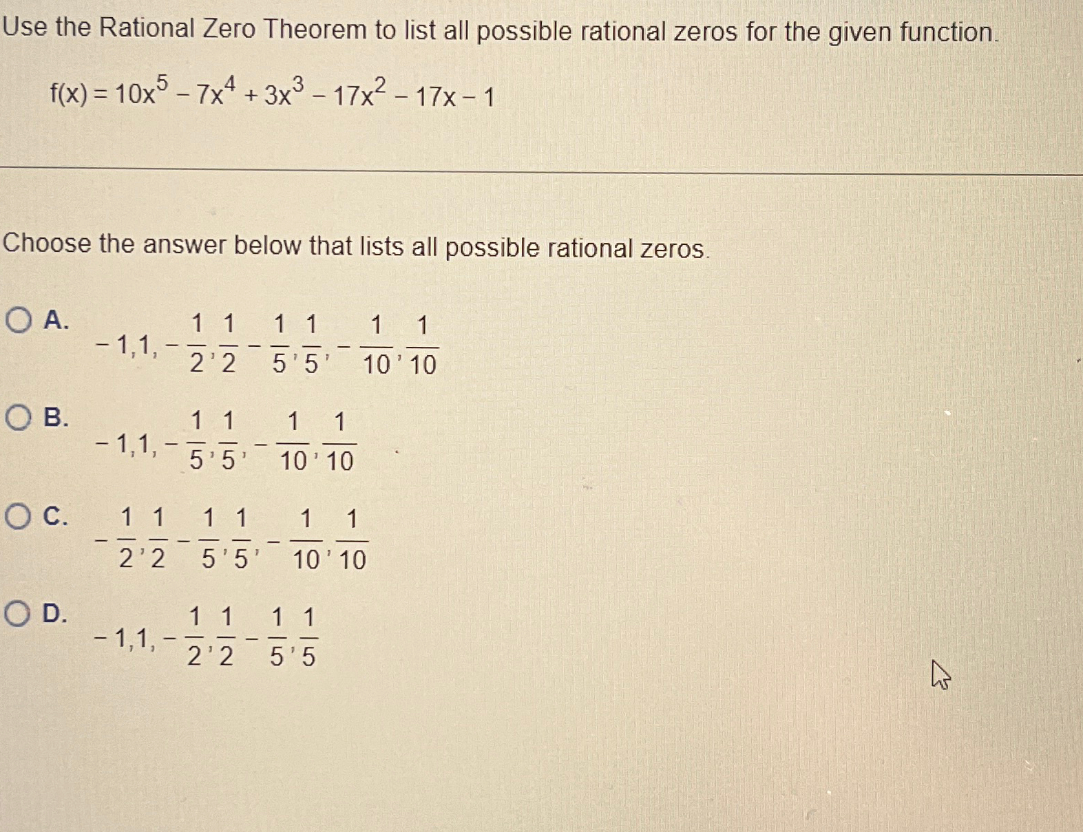 Solved Use the Rational Zero Theorem to list all possible | Chegg.com