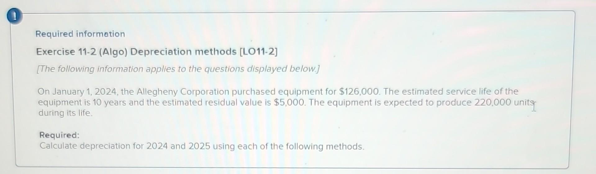 Solved Required information Exercise 11-2 (Algo) | Chegg.com