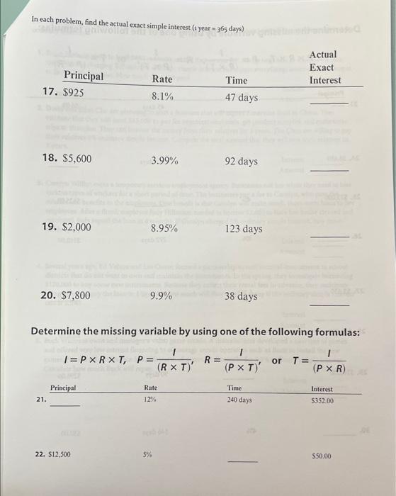 Solved In each problem, find the actual exact simple | Chegg.com