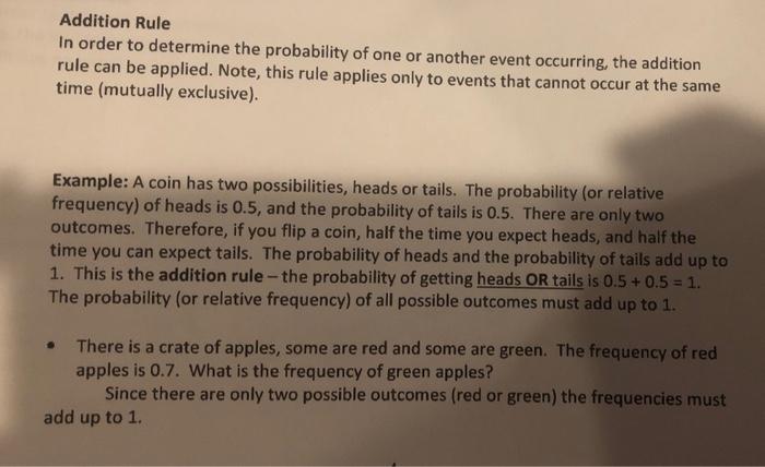 Solved Addition Rule In order to determine the probability | Chegg.com