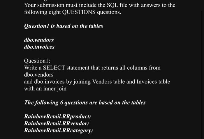 Solved Your submission must include the SQL file with | Chegg.com
