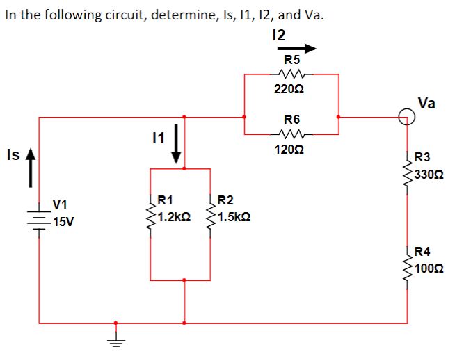 Solved In the following circuit, determine, Is, ﻿I1, ﻿I2, | Chegg.com