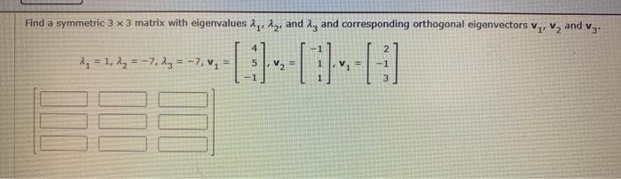 Solved Find a symmetric 3 x 3 matrix with eigenvalues 2, iy, | Chegg.com