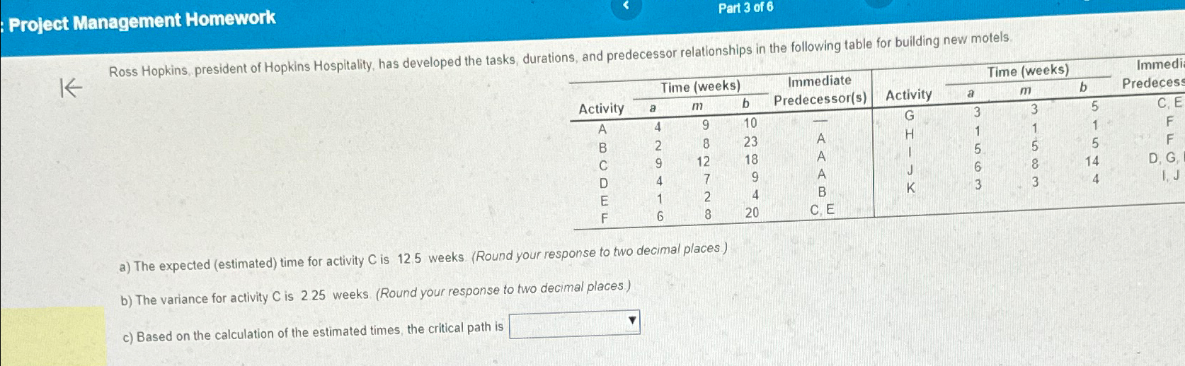 Solved Project Management HomeworkPart 3 ﻿of 6Ross Hopkins, | Chegg.com