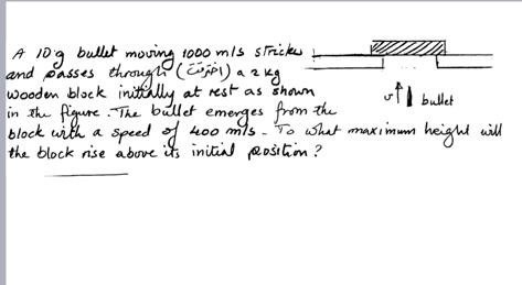 Solved A 10g bullet moving 1000 mis strick and passes | Chegg.com