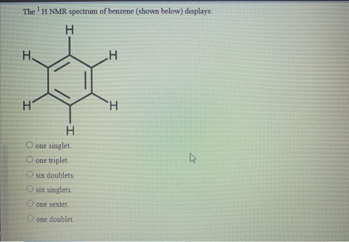 Solved The H NMR spectrum of benzene (shown below) displays: | Chegg.com