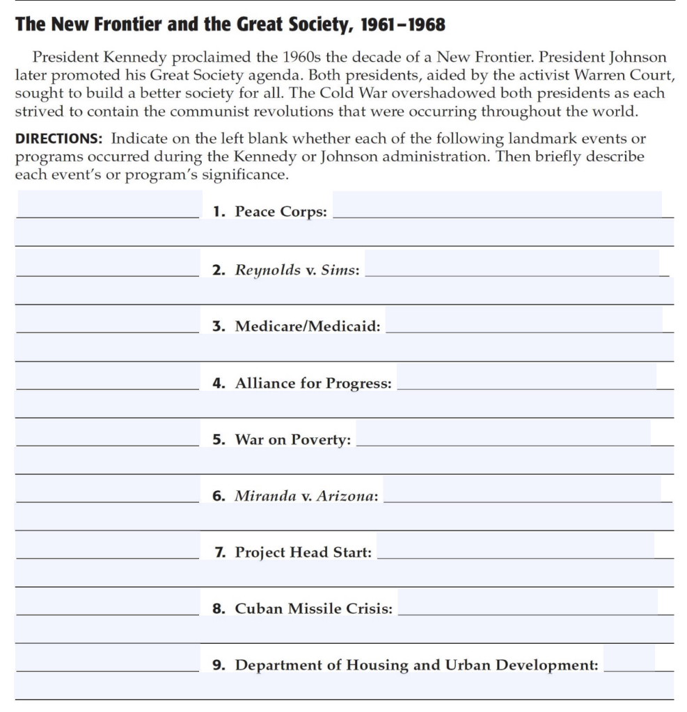 The New Frontier and the Great Society, 1961-1968 | Chegg.com