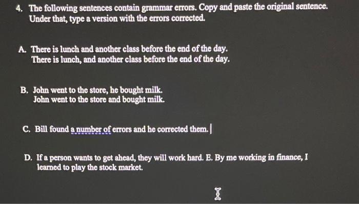 4. The following sentences contain grammar errors. | Chegg.com