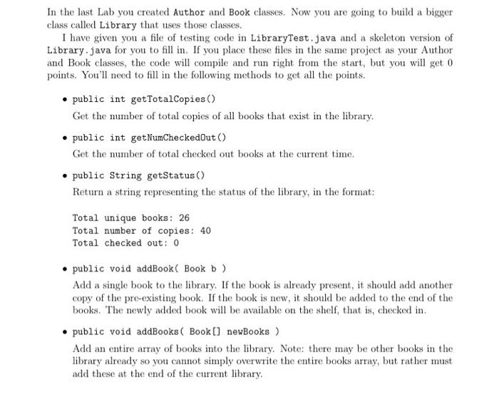 Solved n the last Lab you created Author and Book classes. | Chegg.com