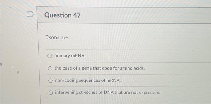 Solved Exons are primary mRNA. the base of a gene that code | Chegg.com