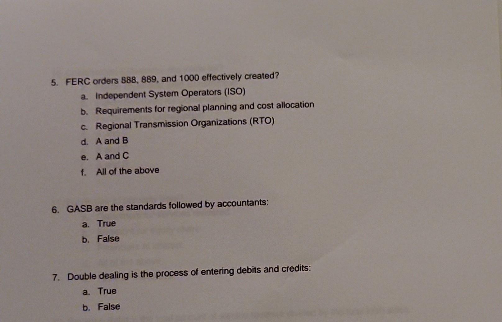 5. FERC orders 888,889 , and 1000 effectively | Chegg.com