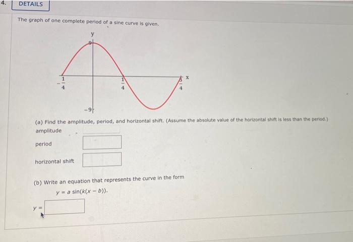 Solved 4. DETAILS The graph of one complete period of a sine | Chegg.com