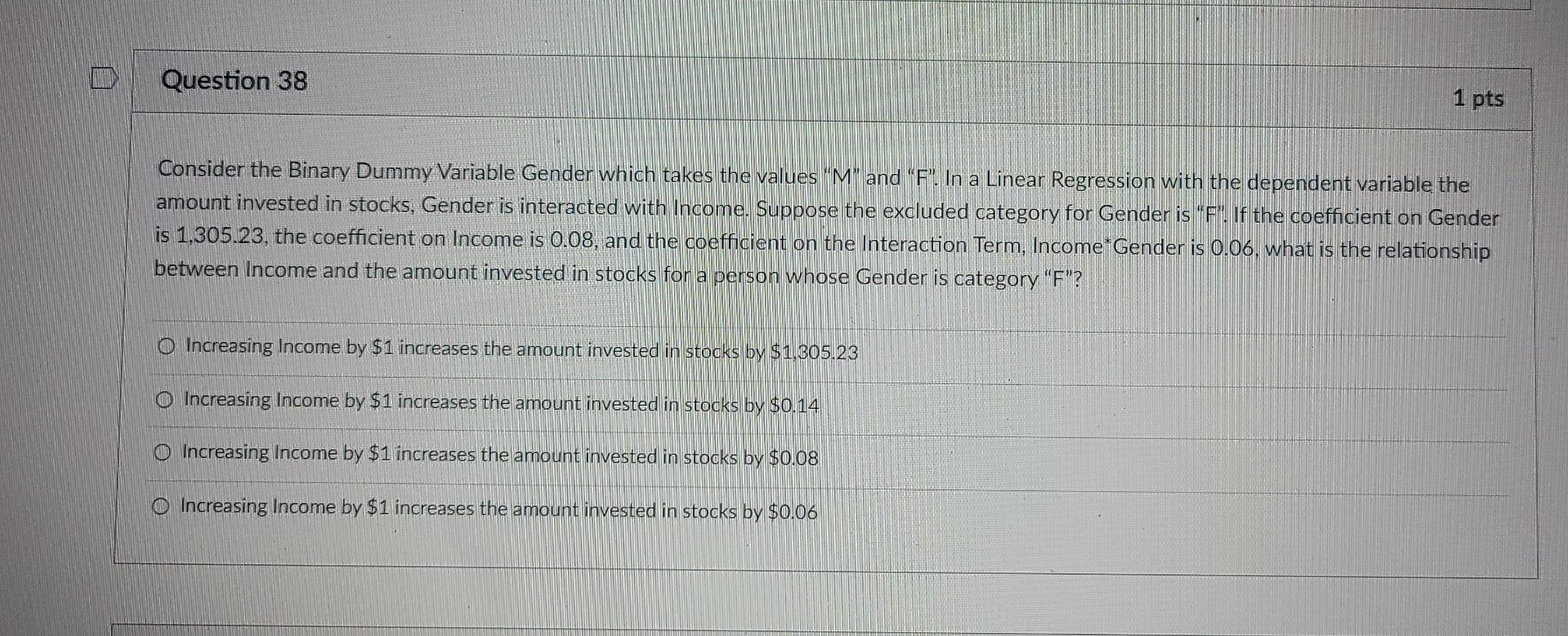 Consider the Binary Dummy Variable Gender which takes | Chegg.com
