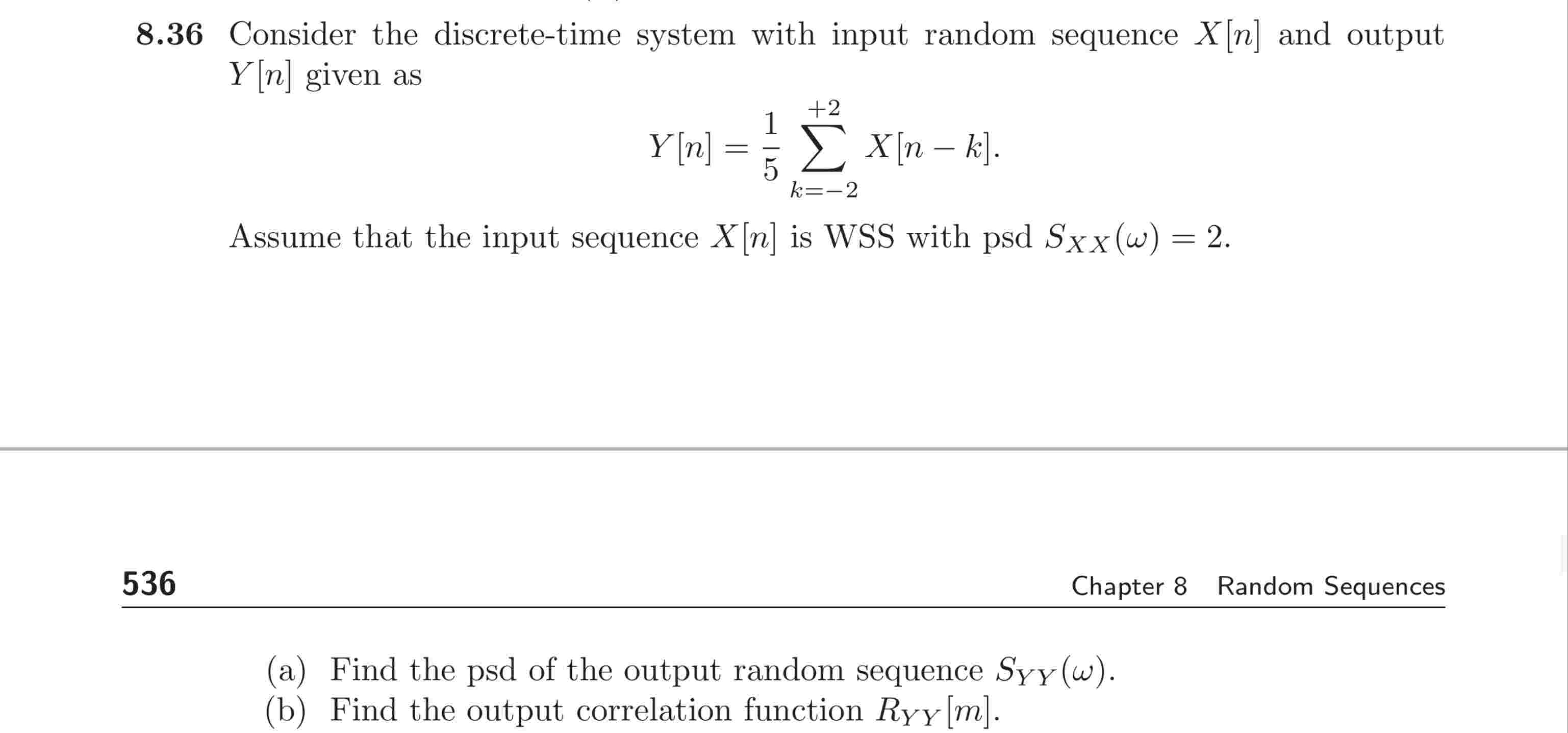 Solved 8.36 ﻿Consider the discrete-time system with input | Chegg.com