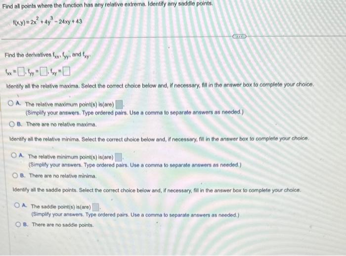 Solved Find ali points where the function has any relative | Chegg.com