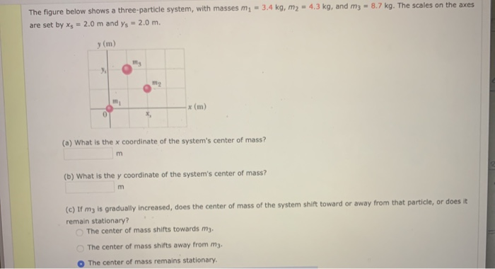 Solved The figure below shows a three-particle system, with | Chegg.com