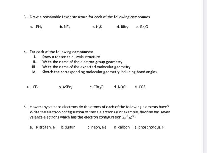 Solved 3. Draw a reasonable Lewis structure for each of the | Chegg.com