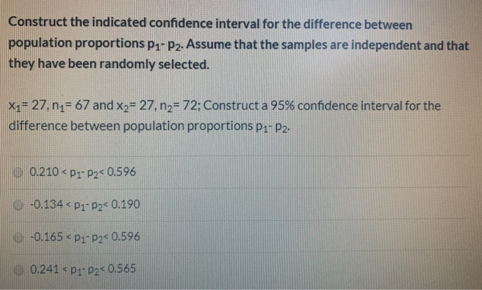 Solved Construct the indicated confidence interval for the | Chegg.com