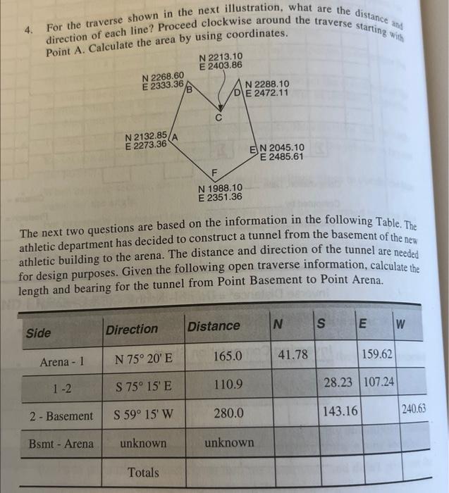 Solved 4. For the traverse shown in the next illustration, | Chegg.com