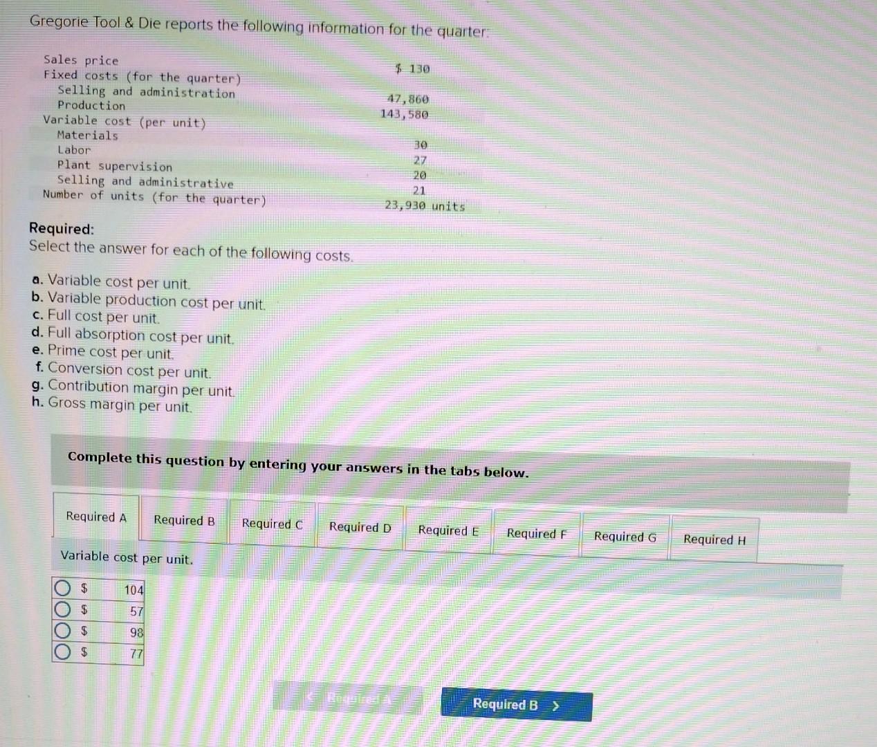 Solved Gregorie Tool \& Die reports the following | Chegg.com