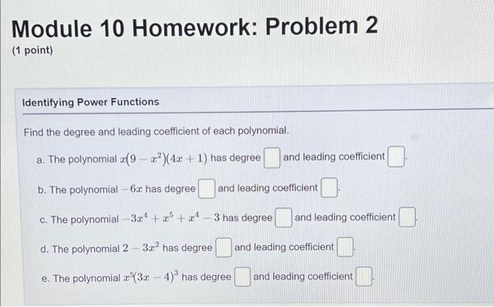 Solved Module 10 Homework: Problem 2 (1 point) Identifying | Chegg.com