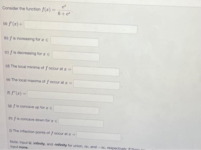 Solved nsider the function f(x)=6+exex. f′(x)= f is | Chegg.com