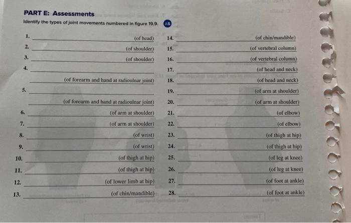 Solved Identify the types of Joint movements numbered in | Chegg.com