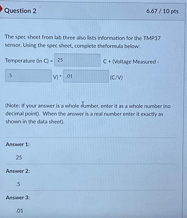The spec sheet from lab three also lists information | Chegg.com