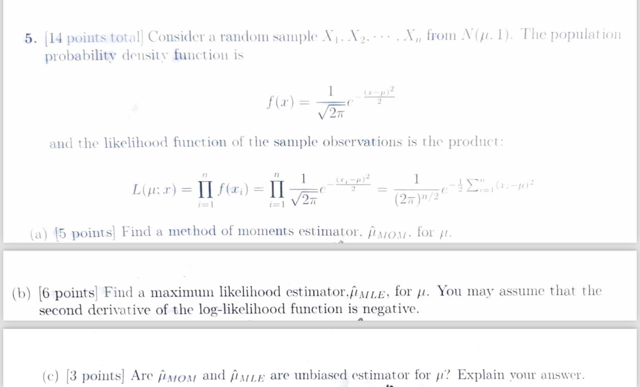 Solved [14 ﻿points total] ﻿Consider a random sample | Chegg.com