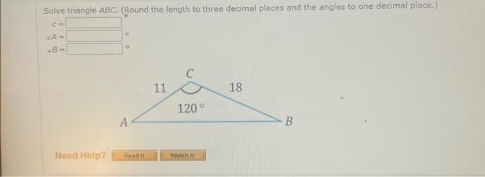Solved Solve triangle ABC, (Round the length to three | Chegg.com